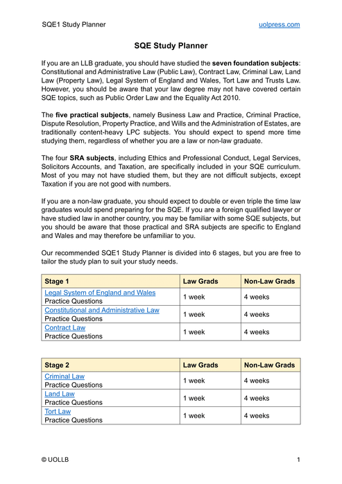 SQE1 Study Planner (Free Download) – UOLLB®